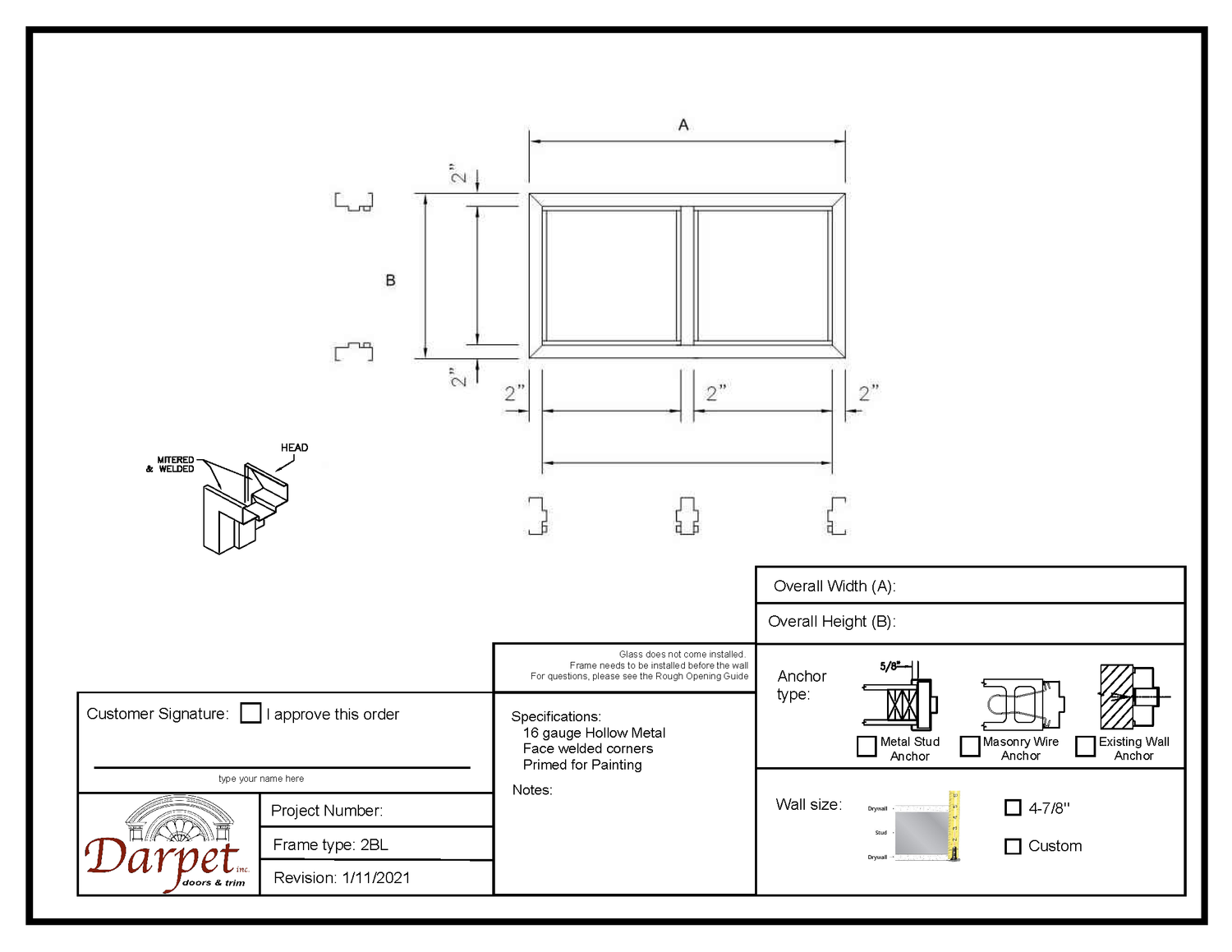 Double Borrowed Lite Frame - Model#2BL