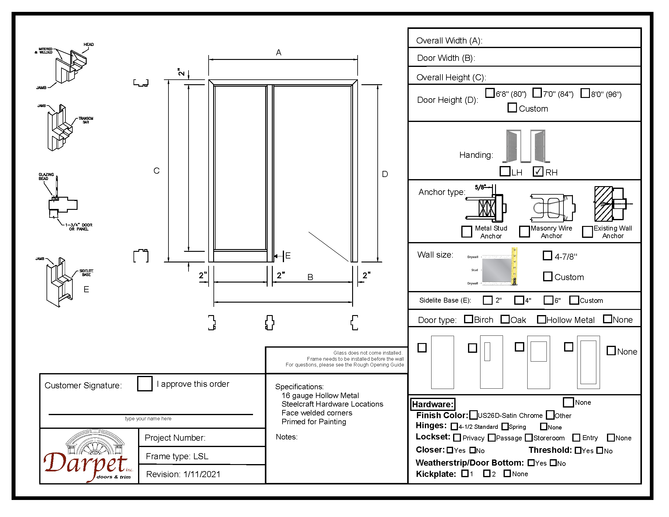 Left Side Lite Frame - Model#LSL