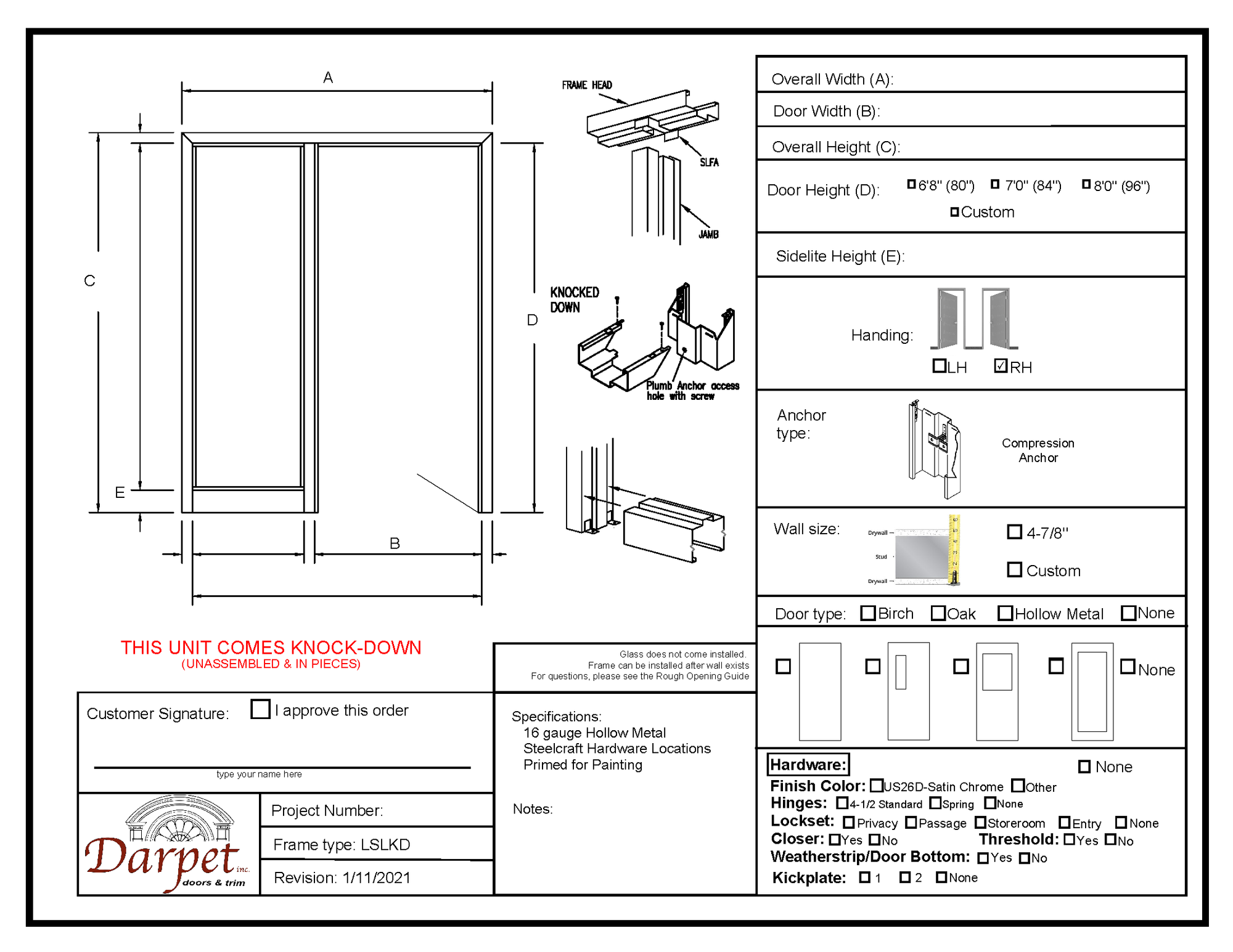 Left Side Lite Knockdown Frame - Model#LSLKD
